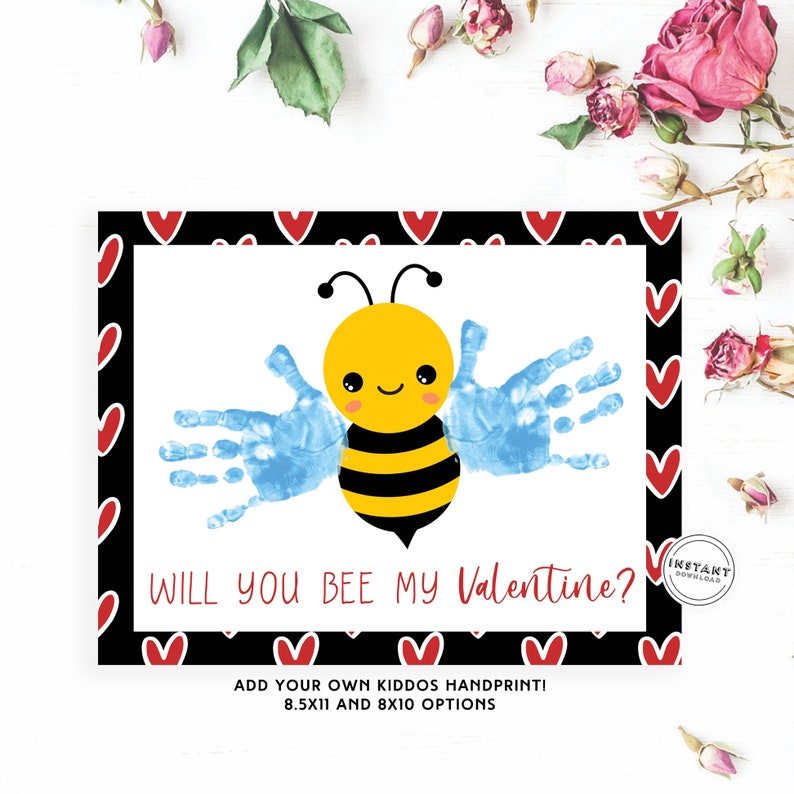 Bee My Valentine Handprint Craft Happy Valentine's Day - Etsy