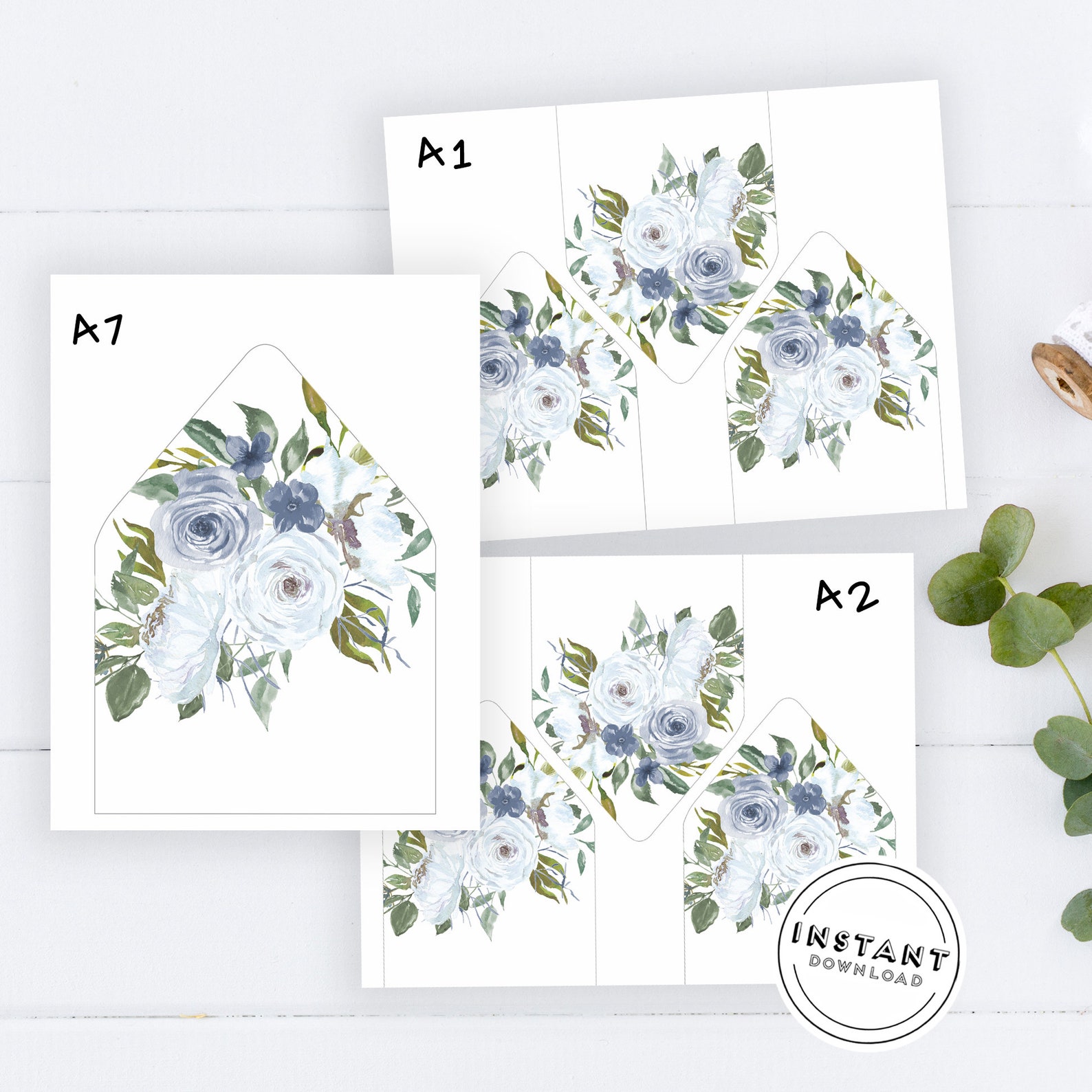 Dusty Blue Envelope Liner Printable Template Euro Envelope | Etsy