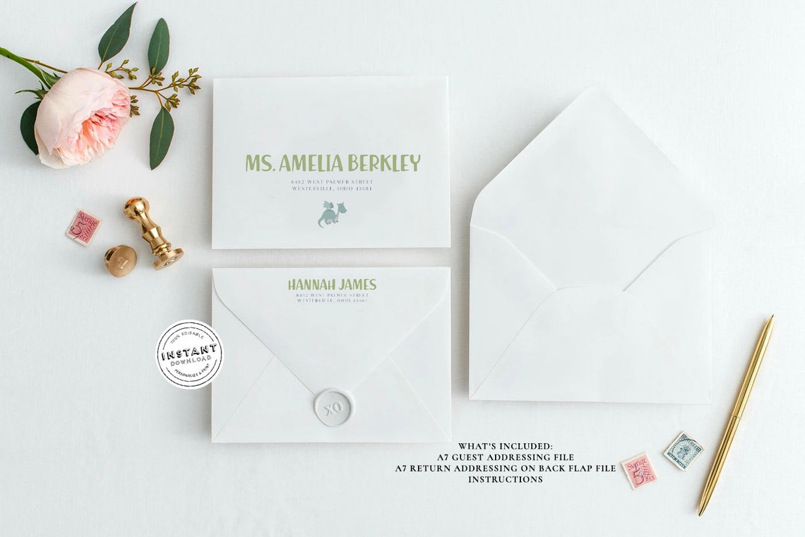 Dragon Baby Shower Envelope Addressing | Editable Baby Shower A7 ...