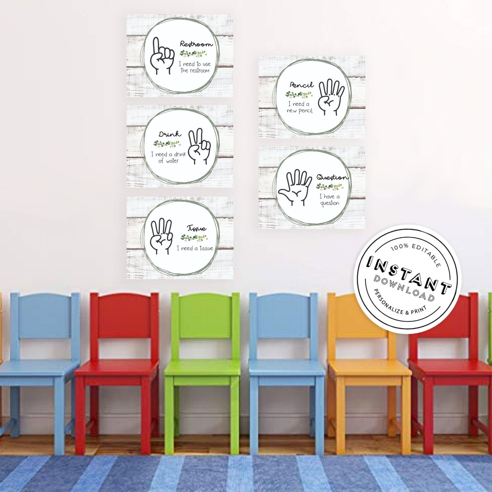 5 Non-verbal Hand Signals Classroom Management Posters | Etsy