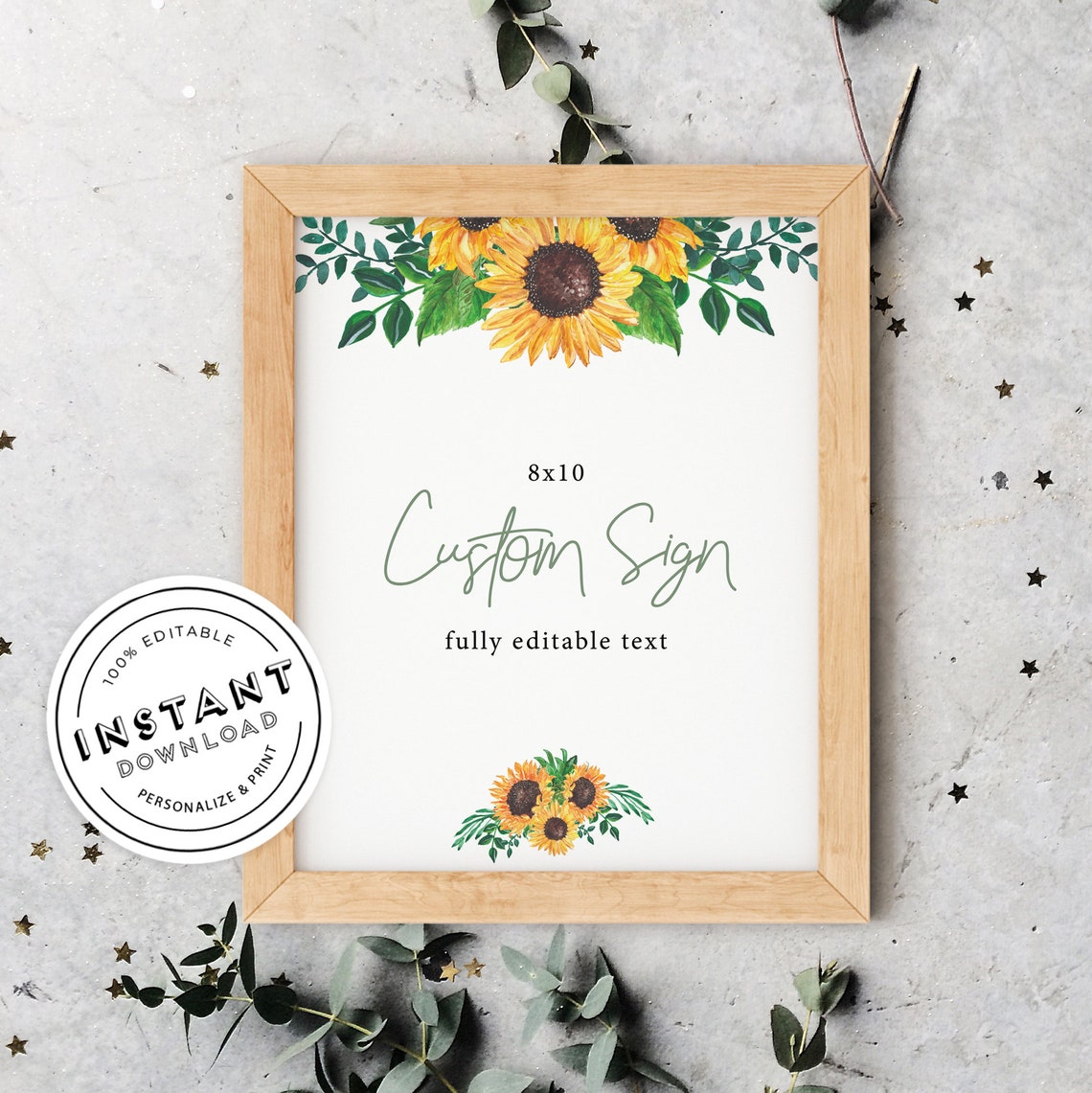 Custom Sunflower 8x10 Sign | Editable Sunflower Wedding Sign | Rustic ...