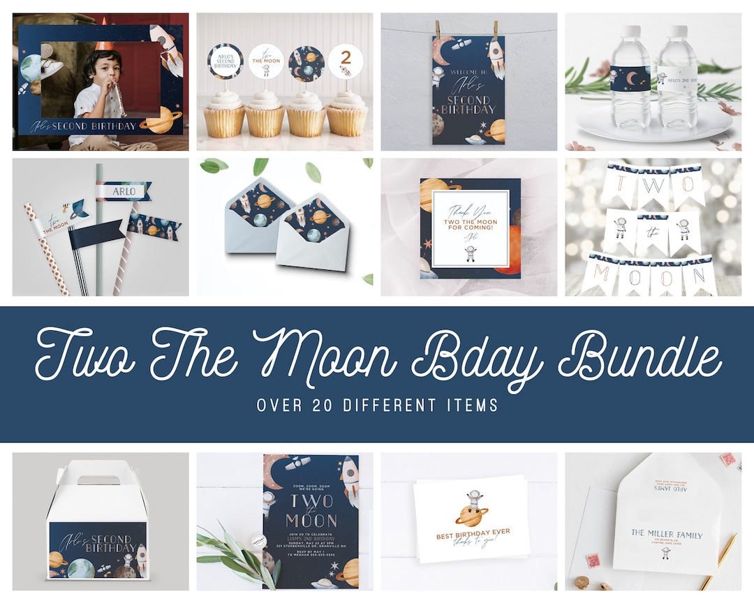 Two the Moon Birthday Bundle | 2nd Birthday Space Birthday Party Pack ...