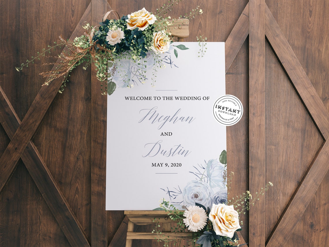 Dusty Blue Wedding Welcome Sign Instant Download | French Blue Welcome ...