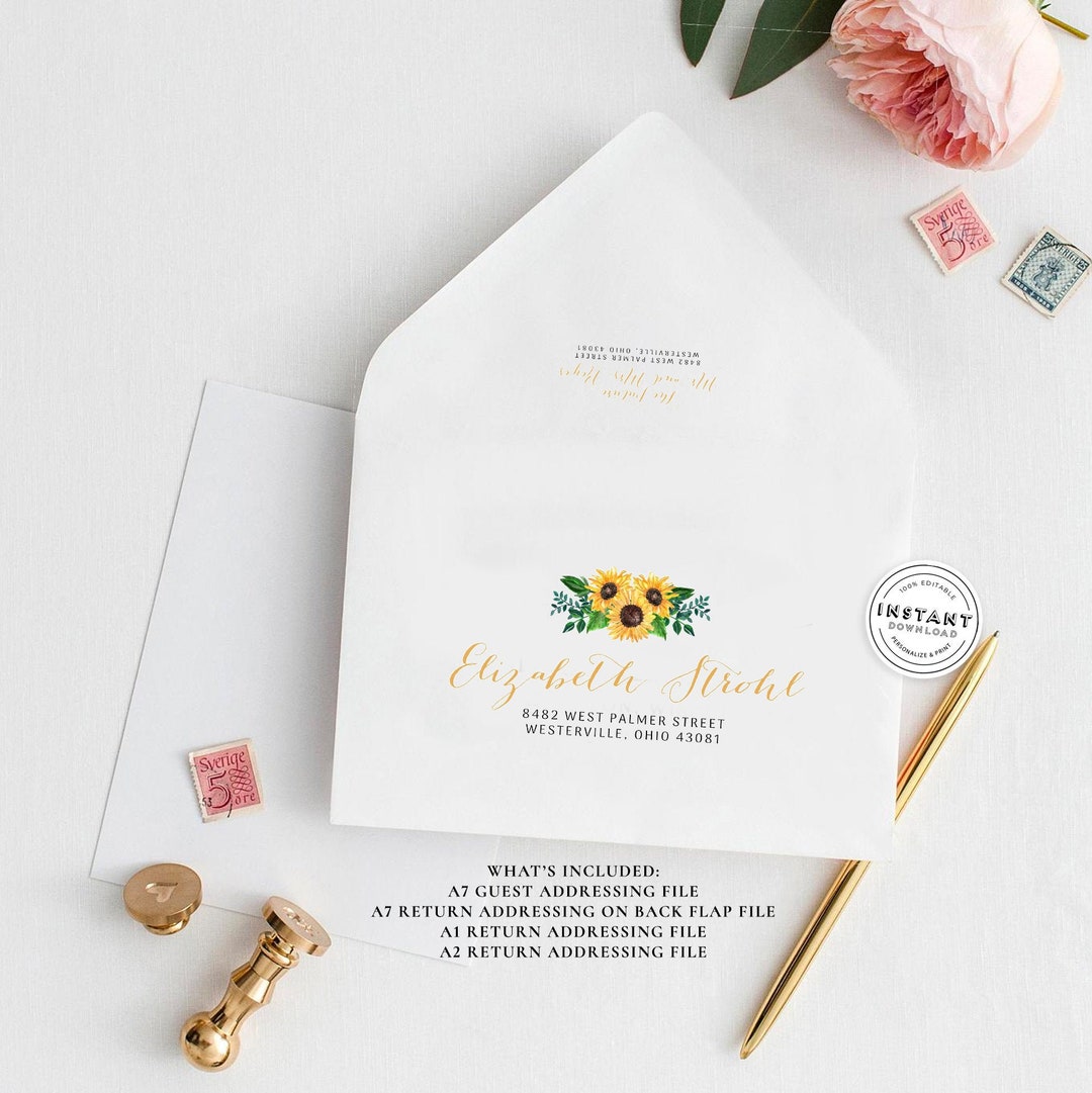 Sunflower Envelope Addressing Template | Calligraphy Envelope ...