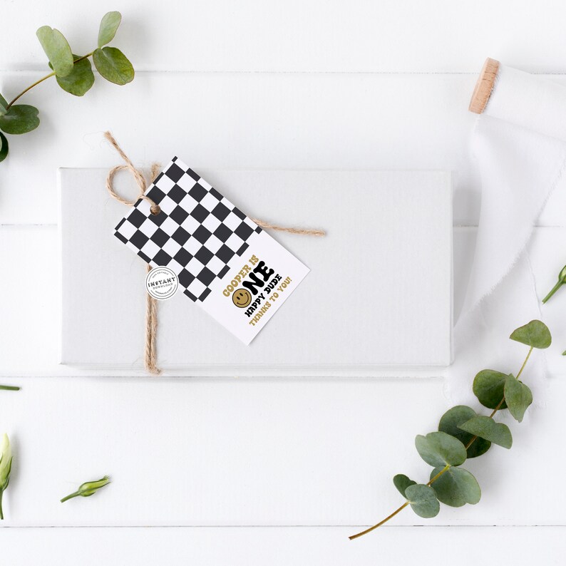 One Happy Dude Favor Tag | Smiley Checkered Board First Birthday Theme ...