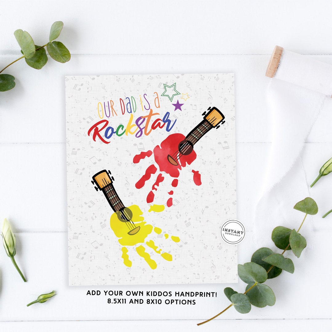 Our Dad is A Rockstar Handprint Craft | Guitar Dad Gift | My Dad Rocks ...