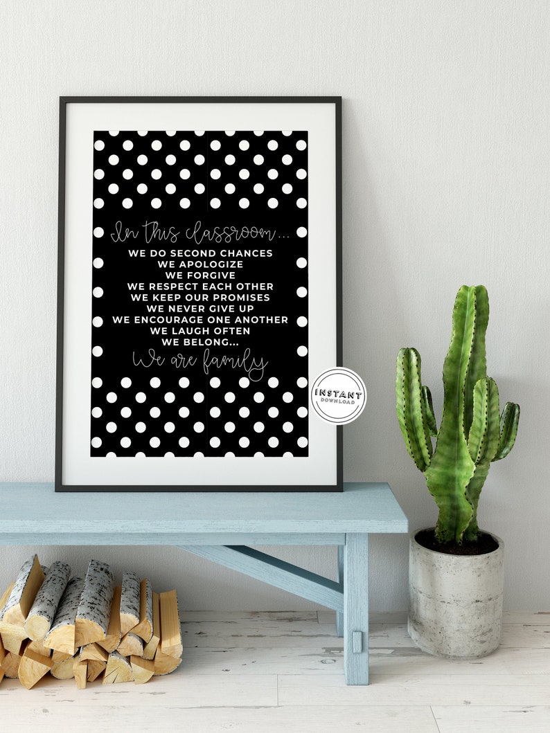 Printable Black and White Classroom Poster| Black and White Polka Dot ...
