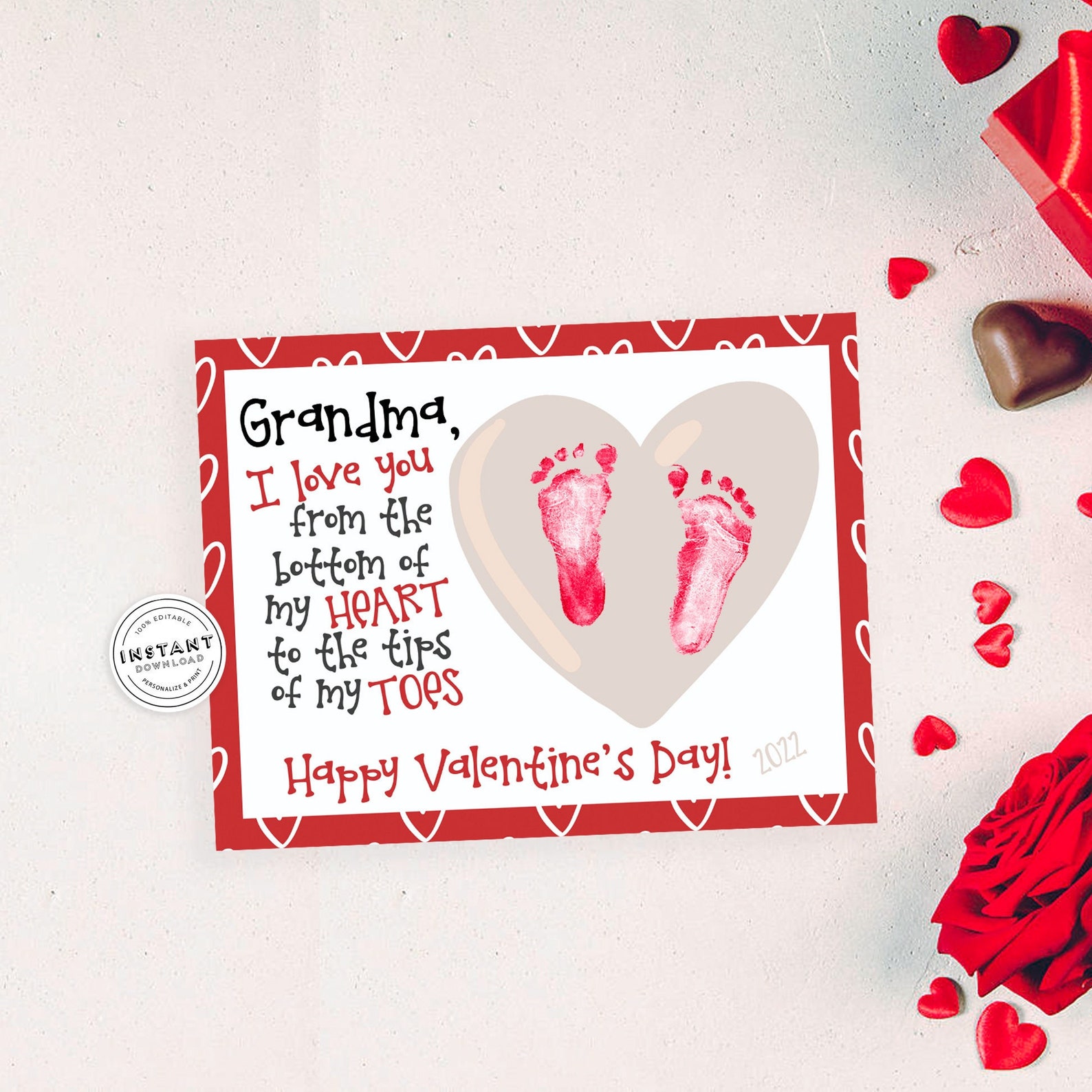 EDITABLE Bottom of My Heart Tips of My Toes Craft Footprint - Etsy