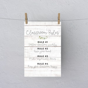 Classroom Rules Farmhouse Teacher Poster Classroom Wall Art Printable ...