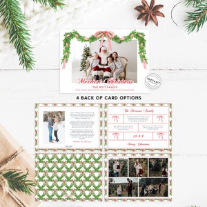 Traditional Red Bow Christmas Card Template | Preppy Family Red Ribbon ...