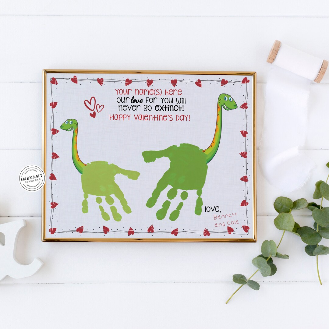 EDITABLE Two Handprints Dinosaur Valentine | Handprint Dino Craft Kids ...