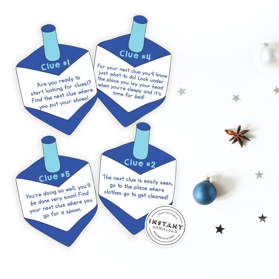 Hanukkah Dreidel Scavenger Hunt for Kids | at Home Dreidel Treasure ...