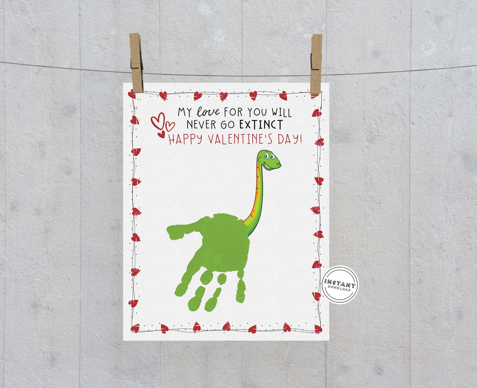 Dinosaur Valentine's Day 1 Handprint Keepsake Dino - Etsy