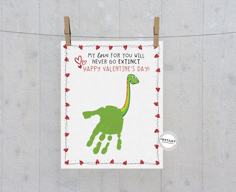 Dinosaur Valentine's Day 1 Handprint Keepsake Dino - Etsy