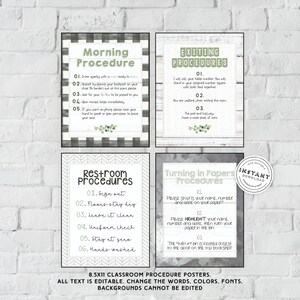 Farmhouse Classroom Procedure Editable Posters | Modern Farmhouse ...