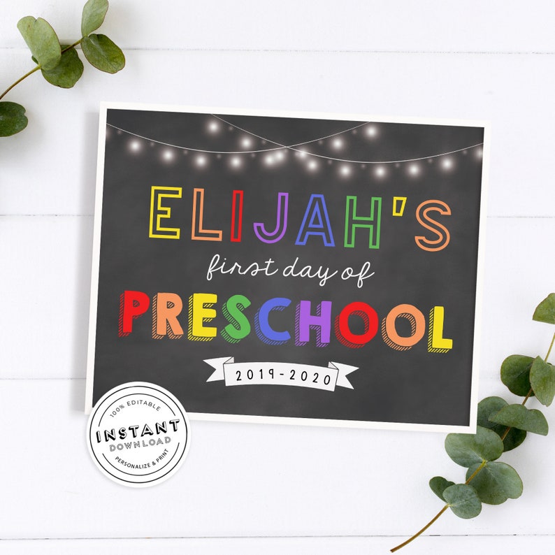 Chalkboard First Day of School Sign Printable Rainbow Back | Etsy
