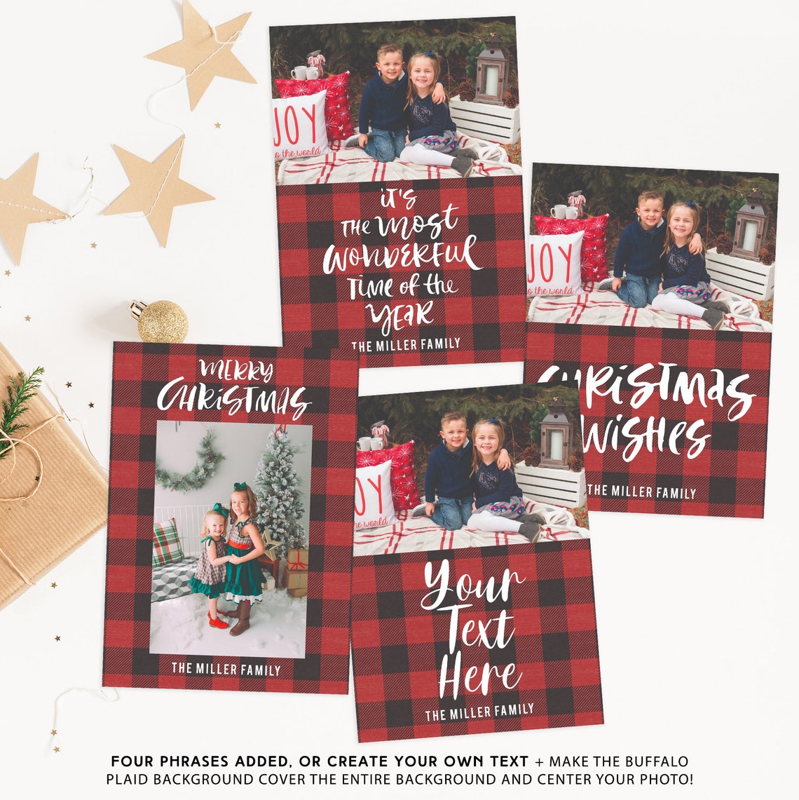 Photo Christmas Card Editable Template Buffalo Plaid Card - Etsy