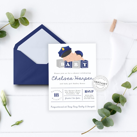 Police Baby Shower Invitation Download Boy Cop Baby Shower | Etsy