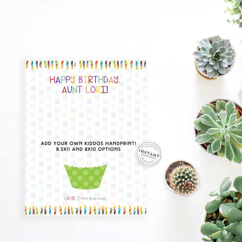 EDITABLE Happy Birthday 1 Cupcake Handprint Craft Birthday - Etsy