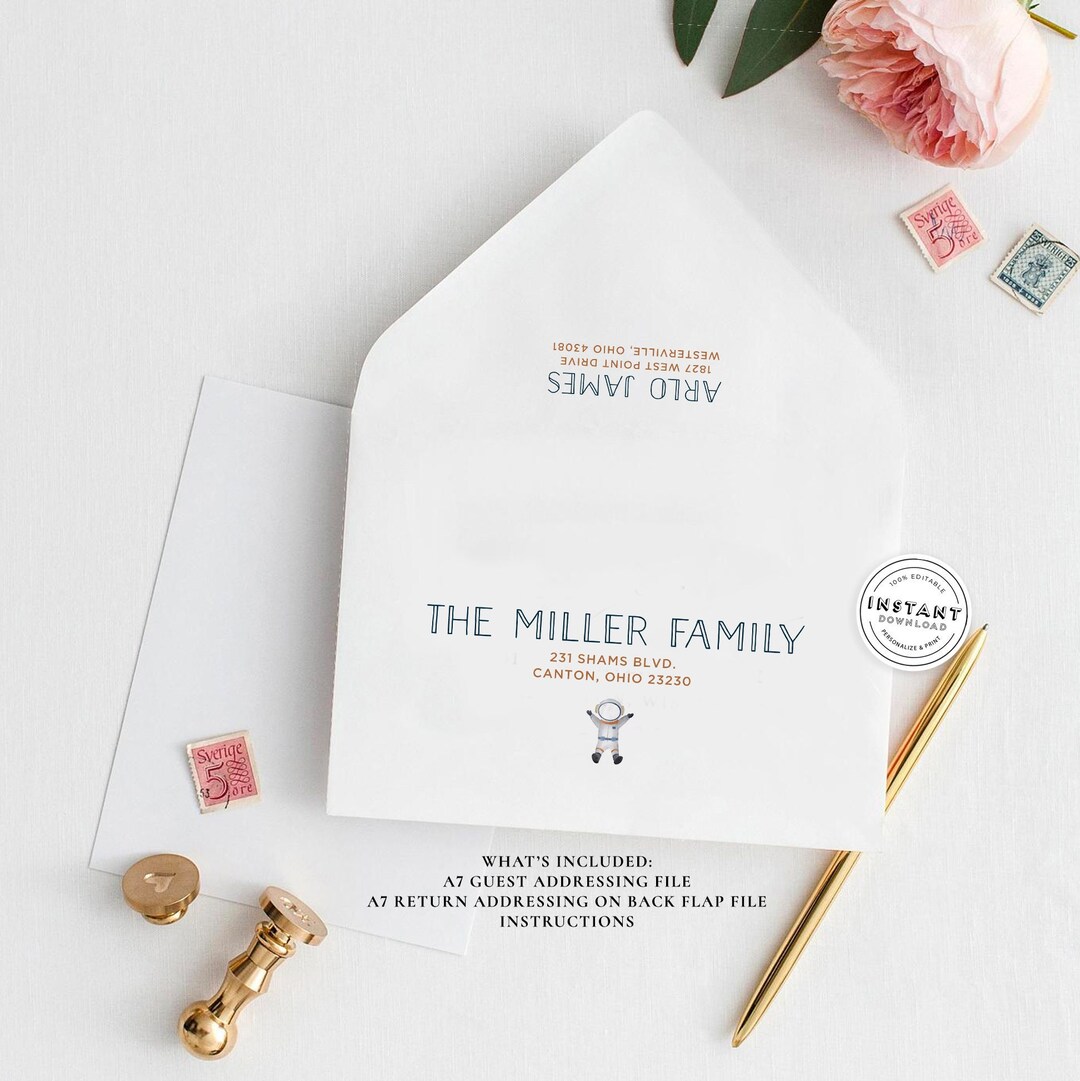 Two the Moon A7 Addressing Template | Outer Space Birthday Envelopes ...
