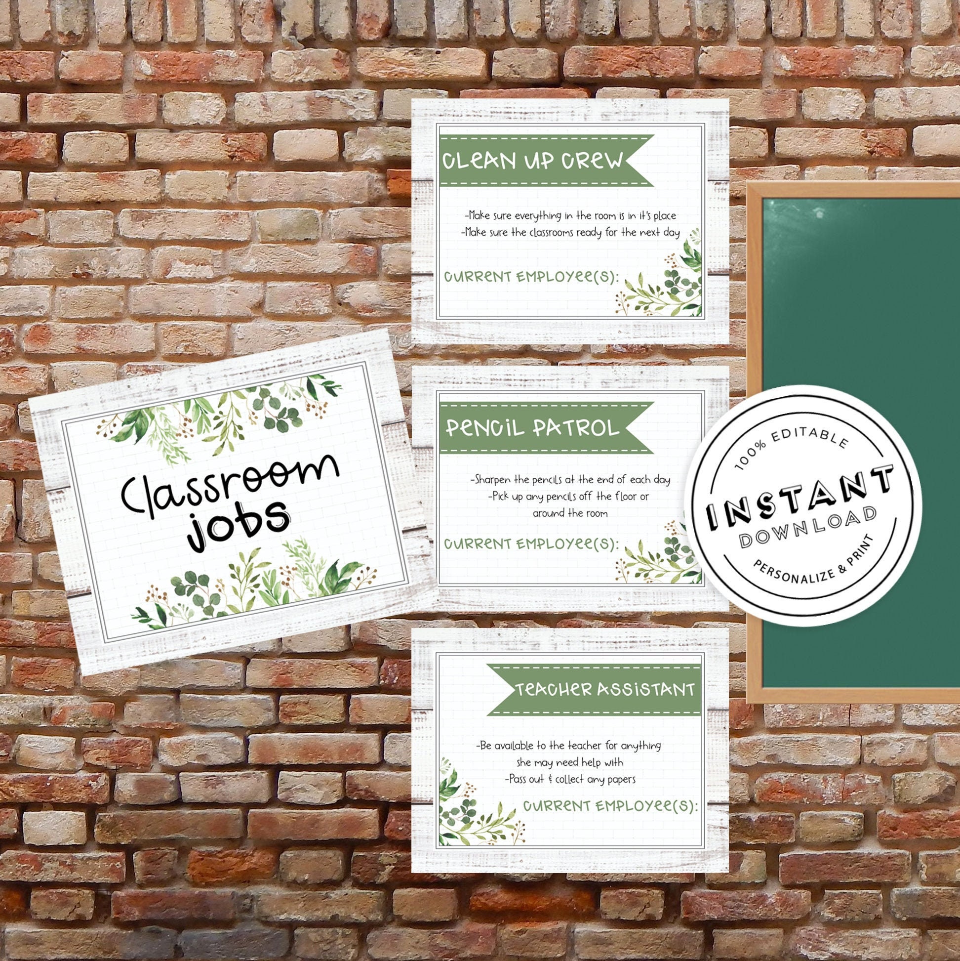 Farmhouse Classroom Jobs Editable Template 8.5x11 Classroom - Etsy