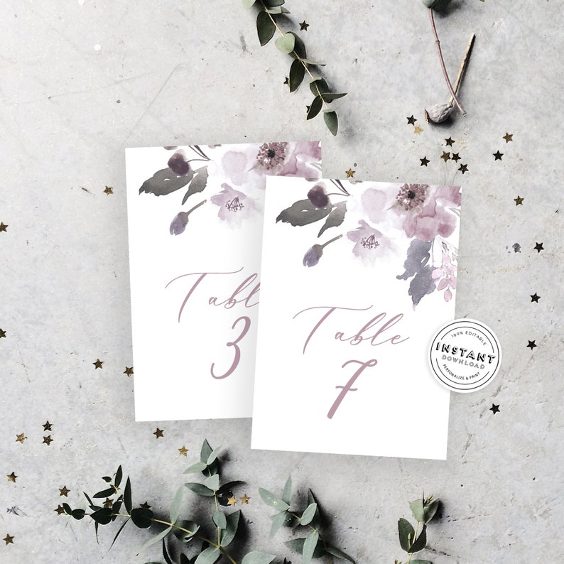 Lilac Dusty Purple Wedding Table Number Instant Download | Mauve Table ...