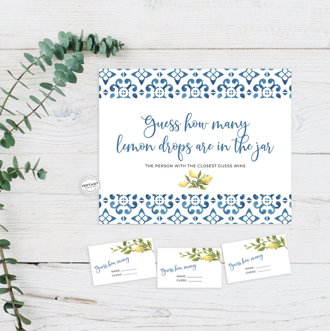 Printable How Many Lemon Drops in a Jar Game for Almafi Italy Themed ...