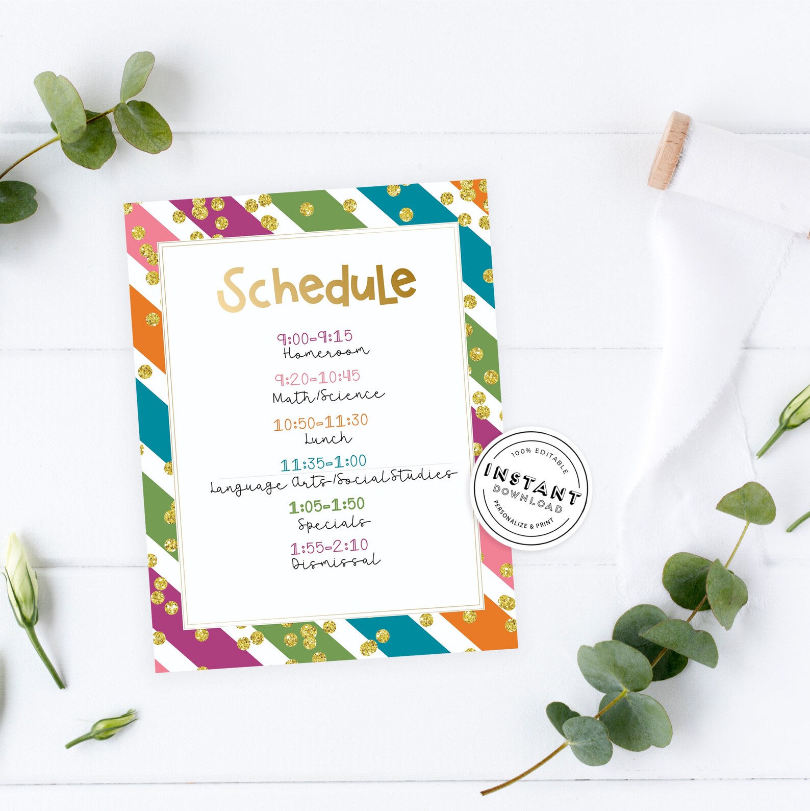 Colorful Confetti Classroom Schedule Modern Rainbow Teacher | Etsy