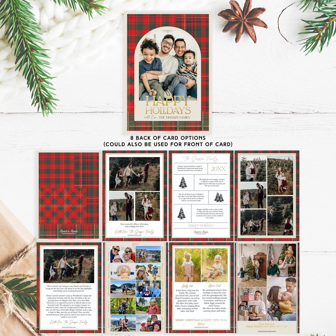 Plaid Patches Family Christmas Card Editable Template | Flannel Arch ...