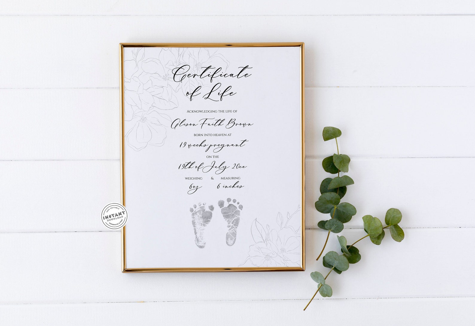 EDITABLE Certificate of Life Baby Loss Print | Stillbirth Memorial ...