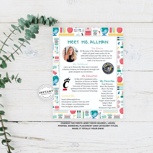 Meet the Teacher Colorful Template Primary School Newsletter - Etsy