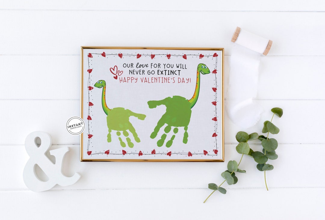 Dinosaur Valentine's Day 2 Handprint Keepsake | Dino Handprint Art ...
