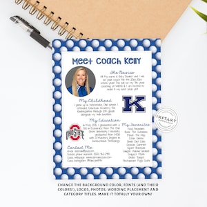 Meet the Coach Volleyball Template | Coach Introduction Form | Editable ...