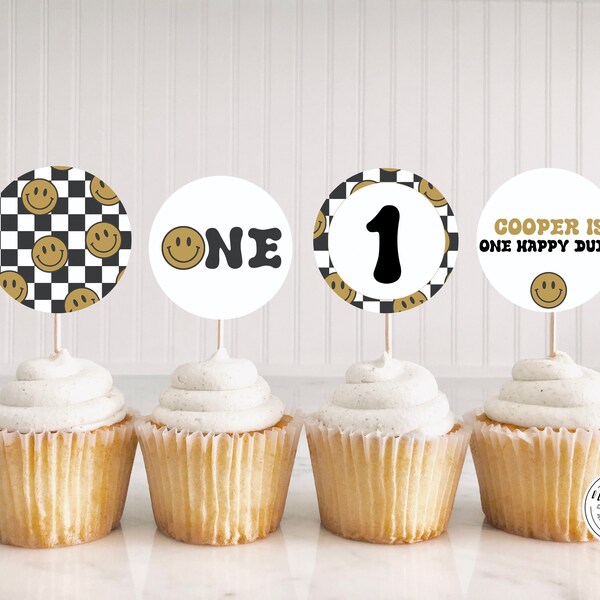 Neutral One Happy Dude Cupcake Toppers - Etsy
