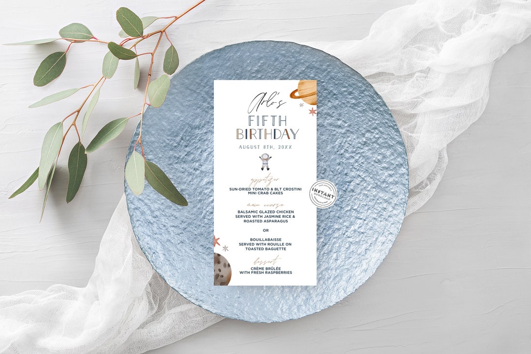 Light Blue to the Moon Menu Any Age | to the Moon Editable Menu | Space ...