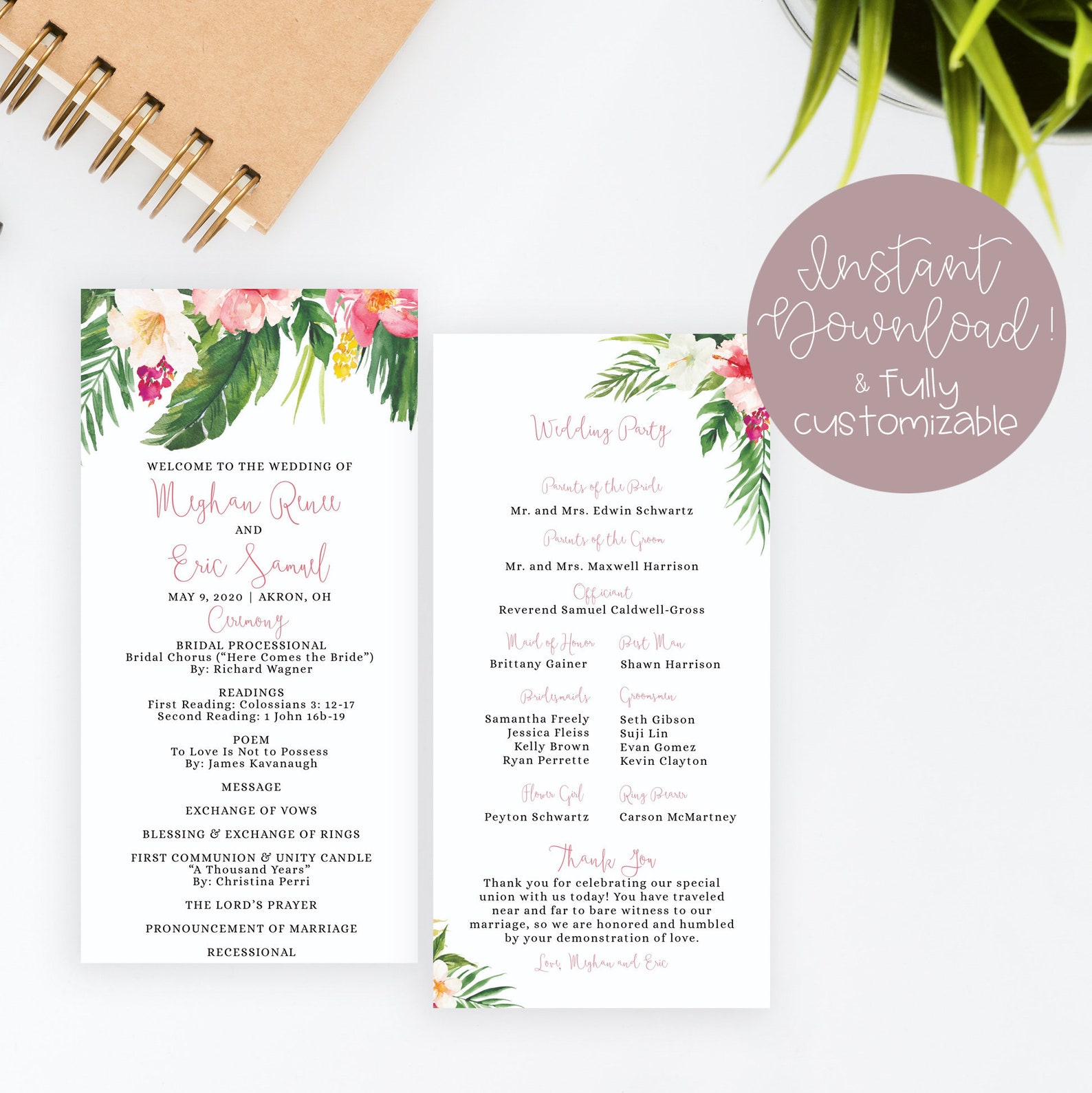 Tropical Wedding Program Beach Palm Tree Wedding Program | Etsy