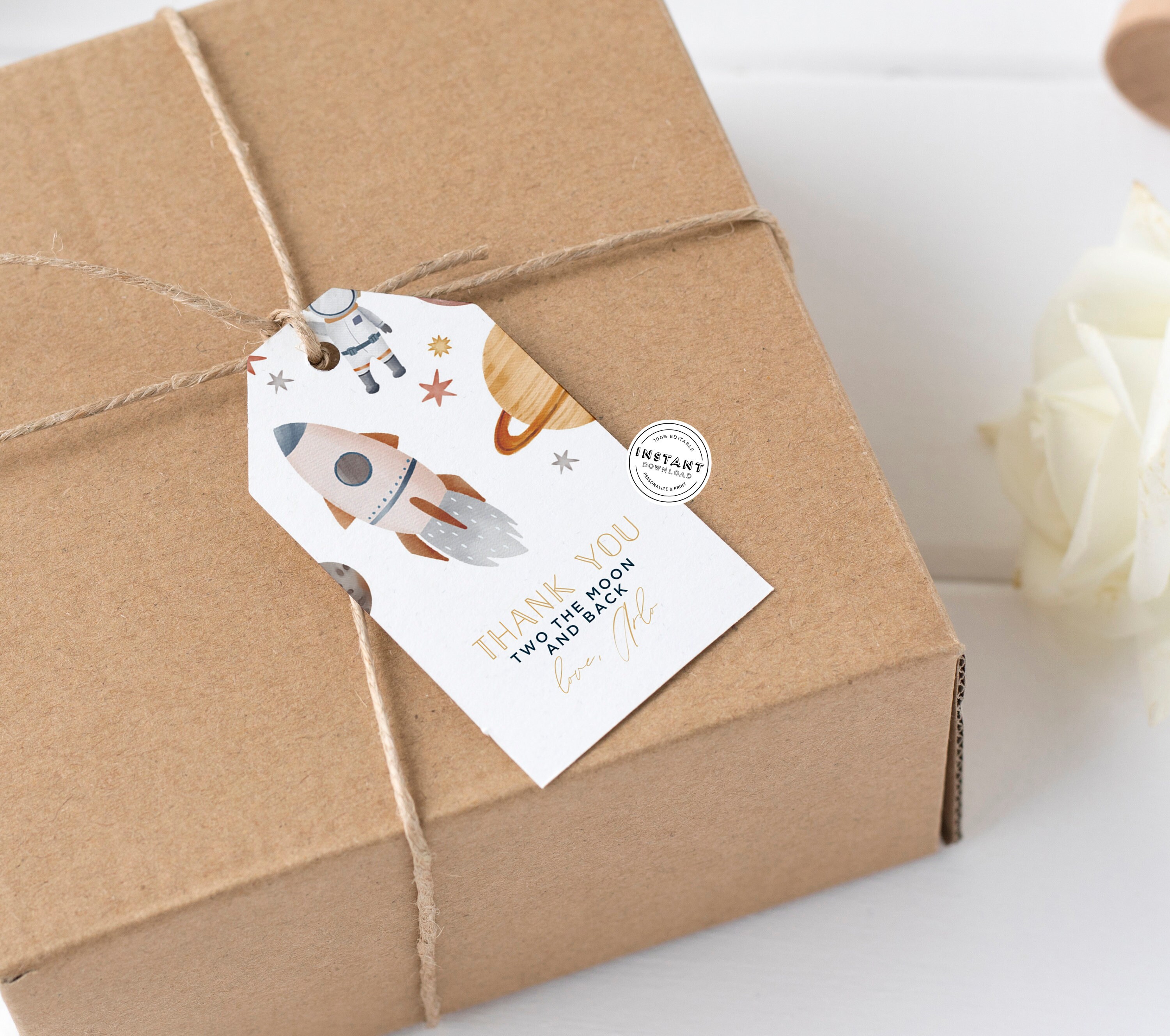 Light Blue Two the Moon Favor Tags 2.5x3 Space Favor Tags | Etsy