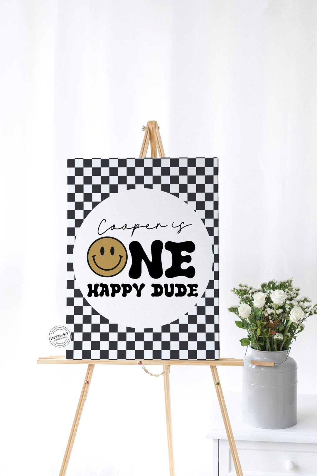 One Happy Dude Welcome Sign | 24x36 Poster | Smiley Face Black ...