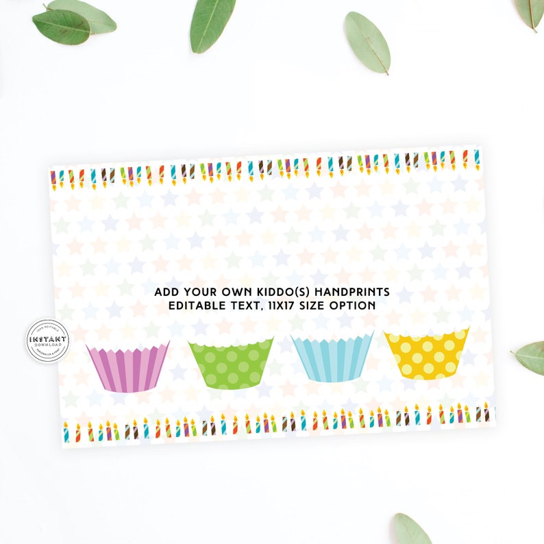 EDITABLE Happy Birthday 4 Cupcake Handprint Craft Birthday | Etsy