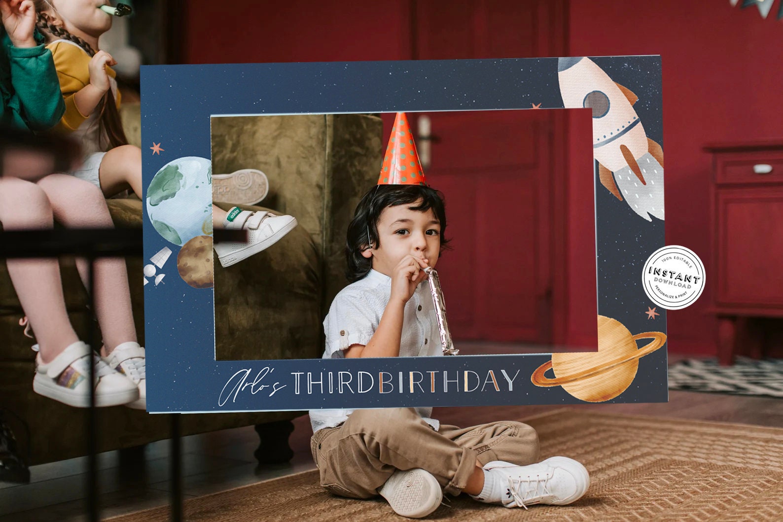 EDITABLE to the Moon Photo Booth Frame | Outer Space Birthday Photo ...