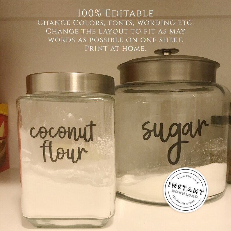 Hand Letter or Cursive Kitchen Labels | Labels for Kitchen Ingredients ...