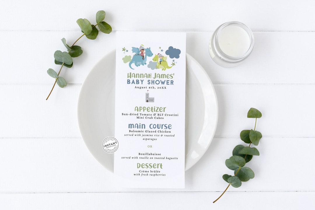 Dragon Baby Menu 8x4 | Editable Baby Shower Menu | Dragon Baby Shower ...