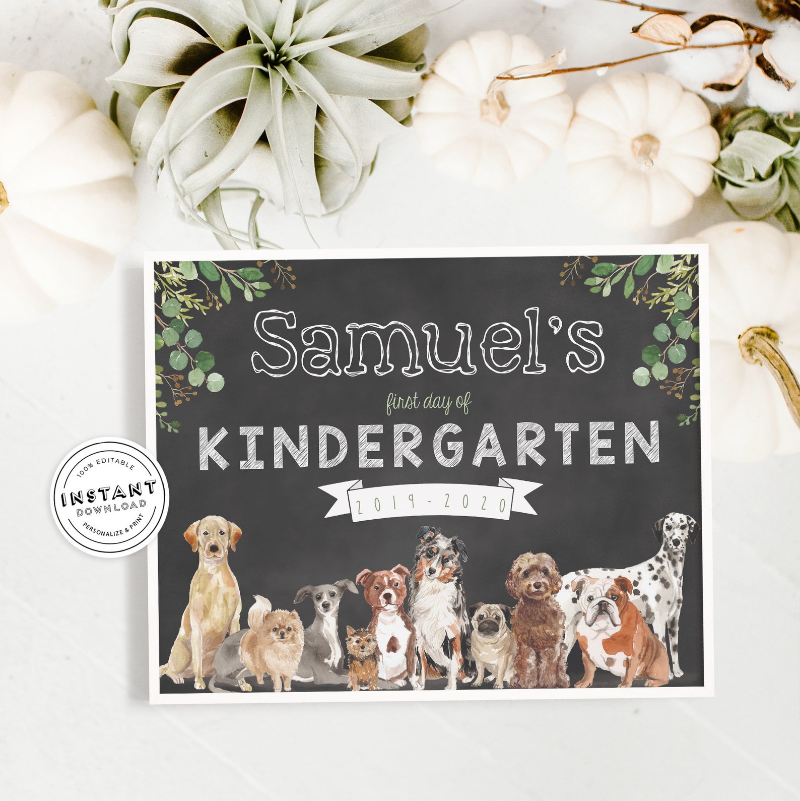 Chalkboard First Day of School Sign Printable | Floral Back to School ...