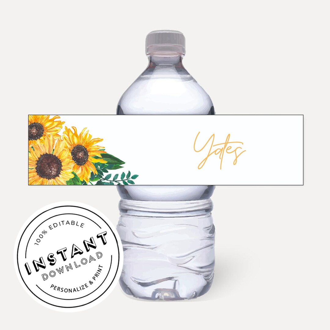 Sunflower Water Bottle Label | Editable Water Bottle Wraps | Bridal ...