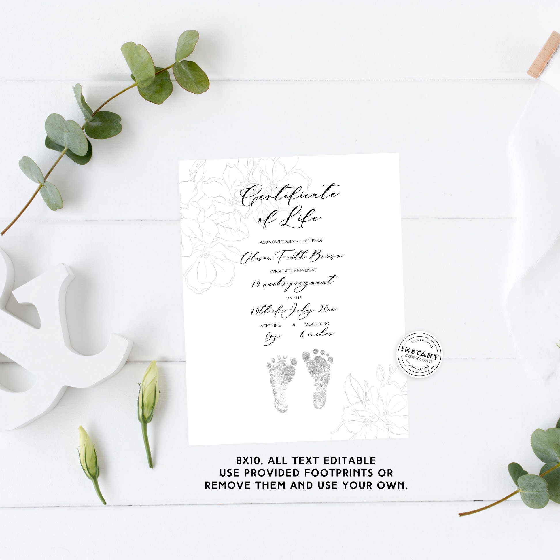 EDITABLE Certificate of Life Baby Loss Print | Stillbirth Memorial ...