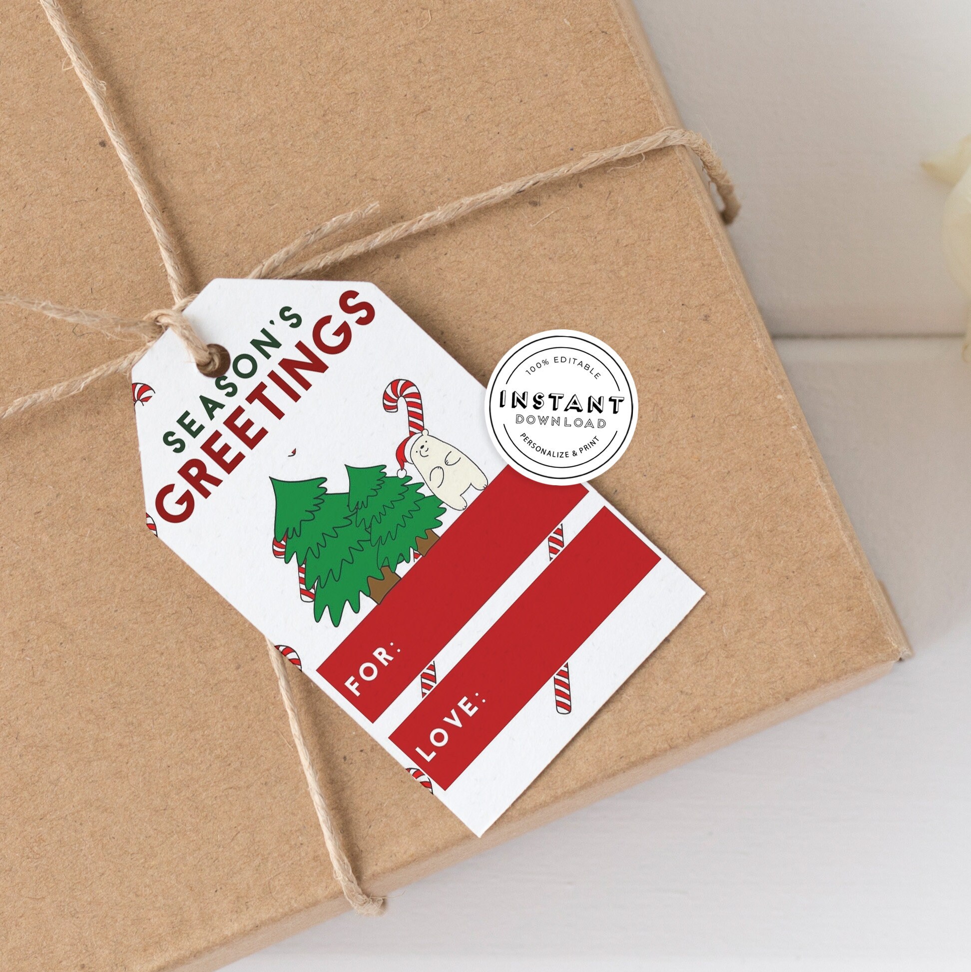 Kid Family Christmas Gift Tag Bear Candy Cane Farmhouse - Etsy