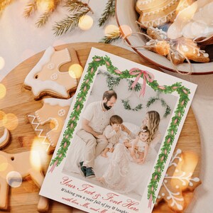 Pregnancy Announcement Red Ribbon Christmas Card Template Preppy Family ...