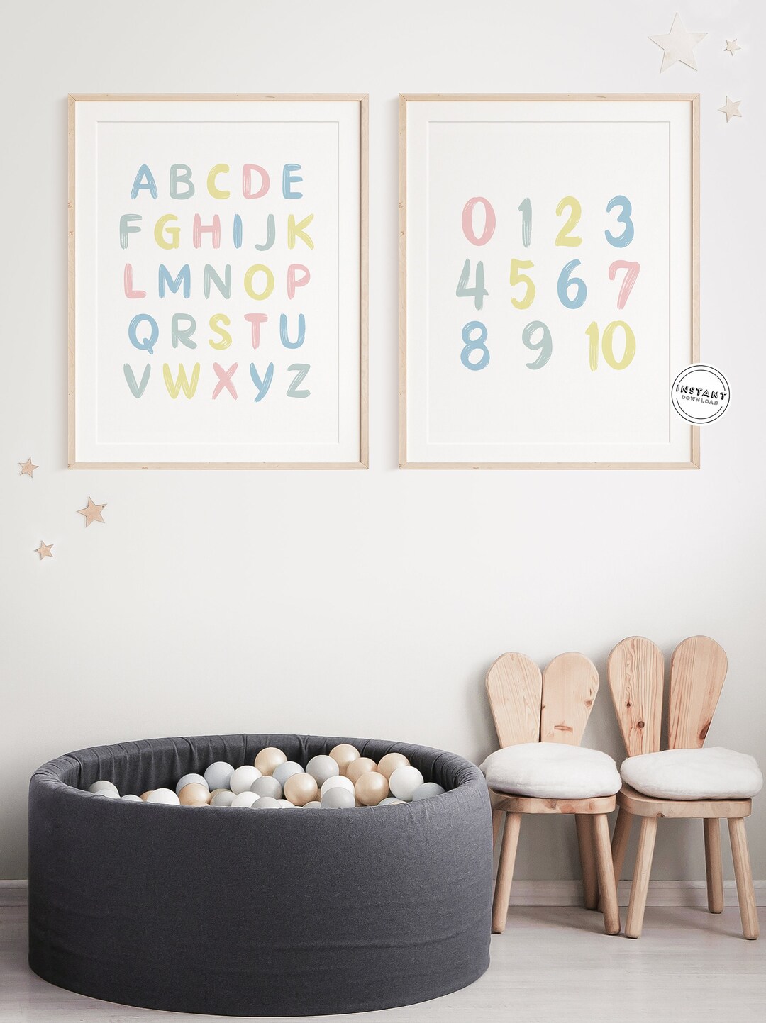 Pastel Alphabet and Number Print | Playroom Alphabet Wall Art | Letters ...
