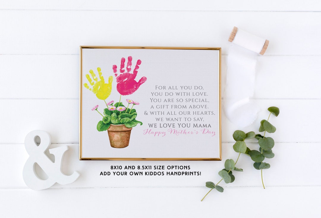 Arte con dos huellas de manos para el Día de la Madre, mamá, 2 niños ...