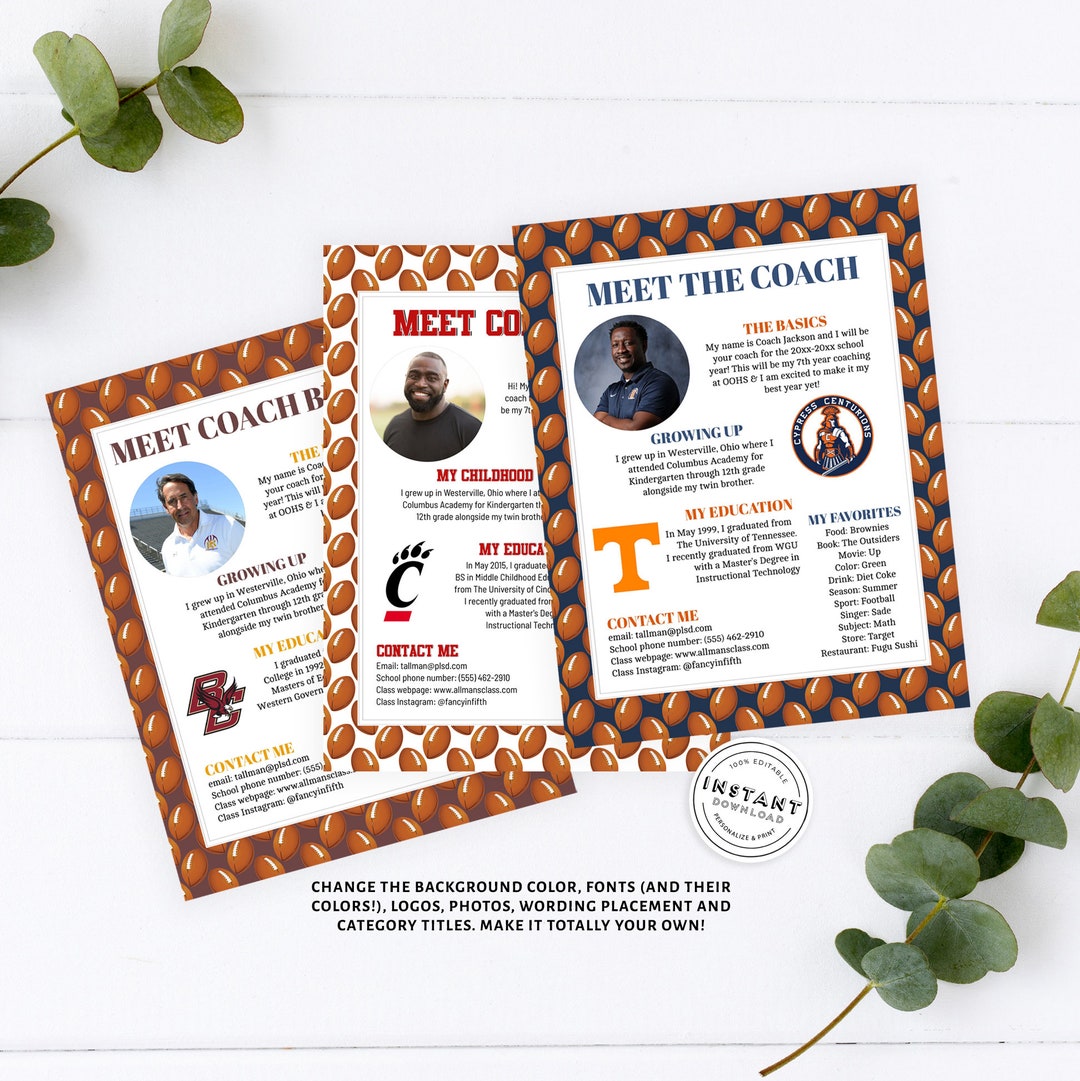 Meet the Coach Football Template | Coach Introduction Form | Editable ...